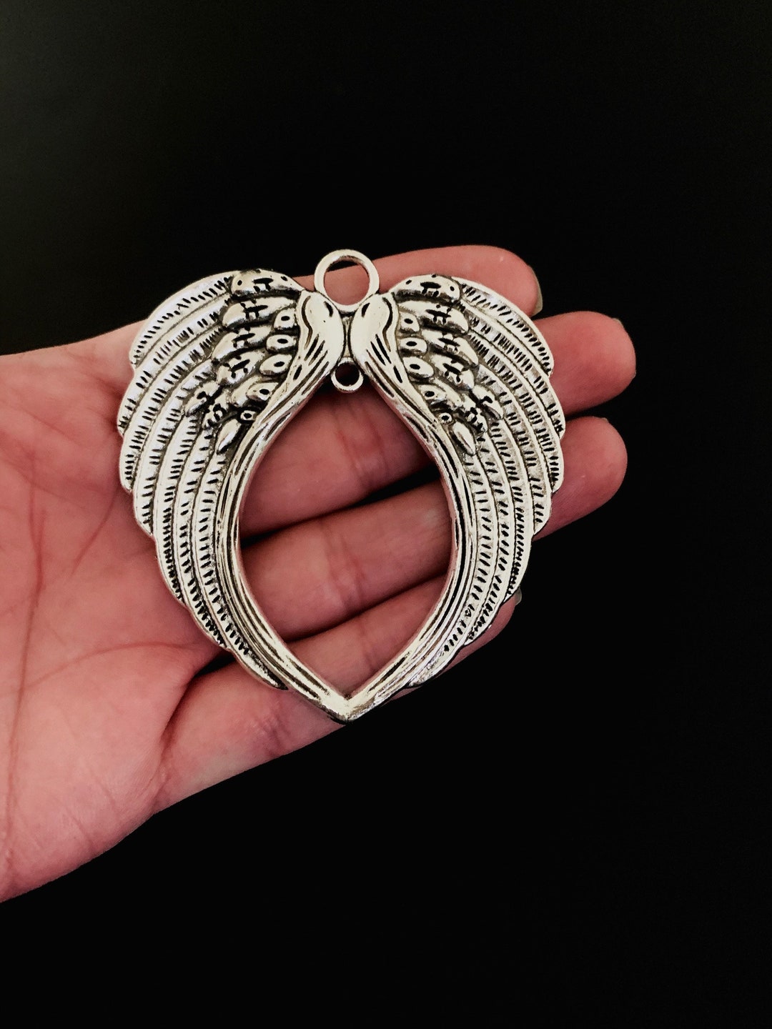 1 Angel Wings Connector Pendant - XL - Antique Silver Tone - Angel ...