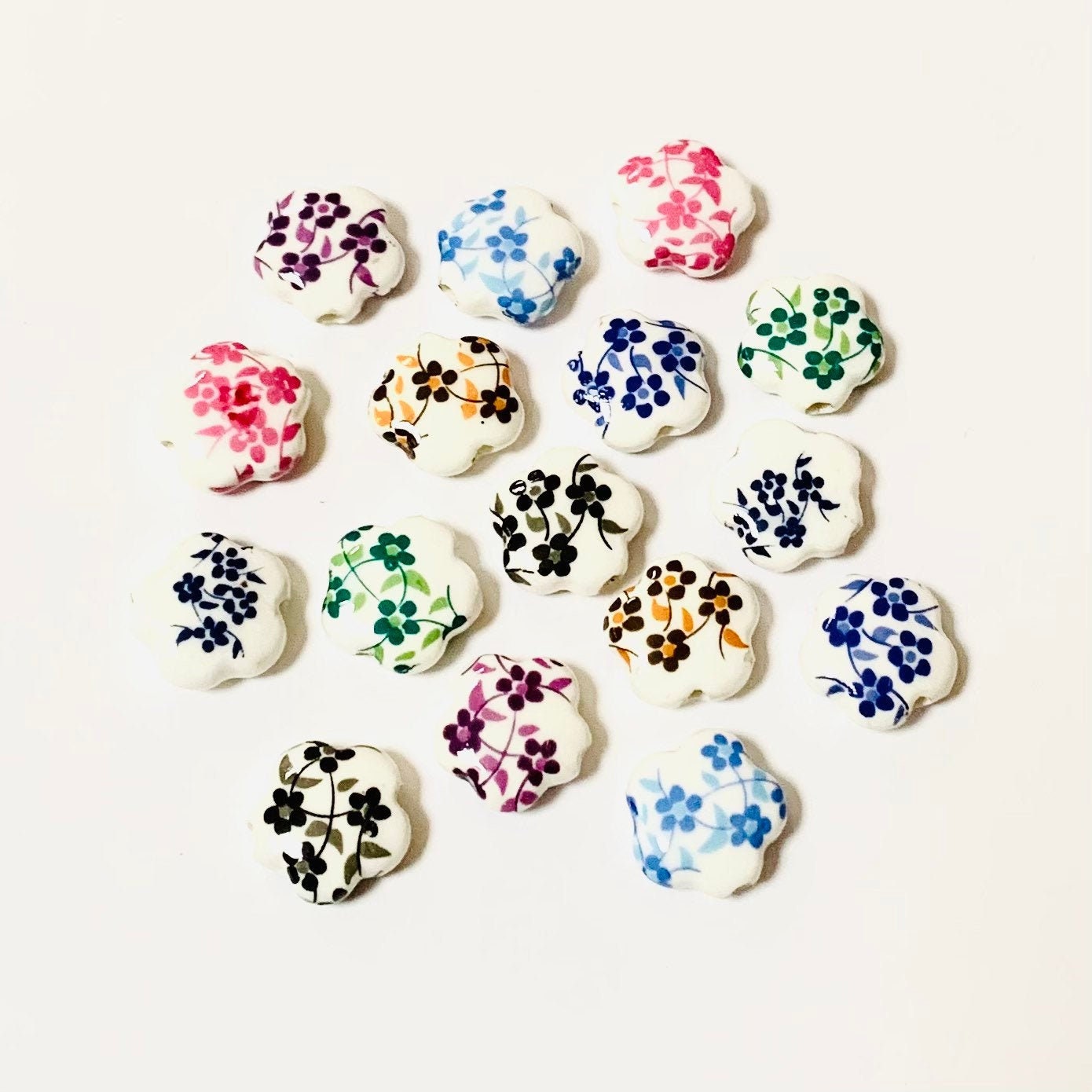5 Ceramic Flower Beads Floral Ceramic Beads Flower Shape - Etsy