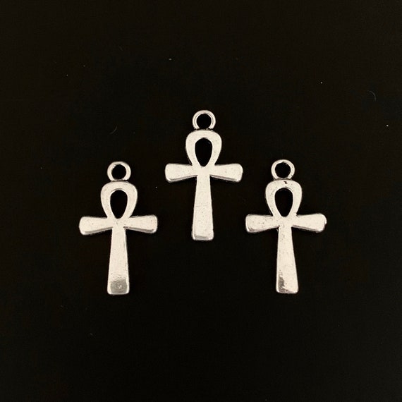 10 Ankh Cross Charms Double Sided Antique Silver Tone | Etsy