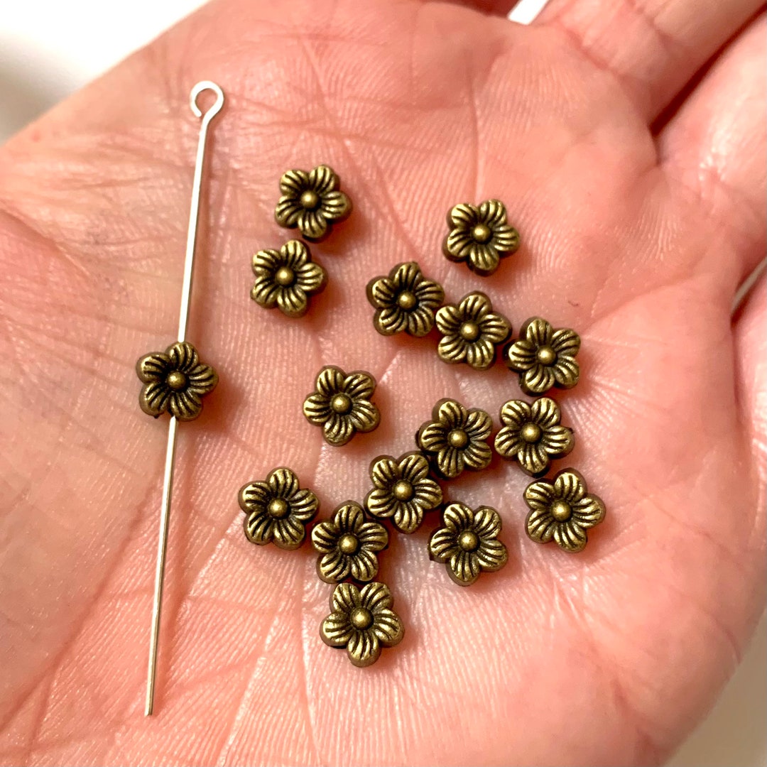 10 Flower Spacer Beads Design Front and Back Antique Bronze Tiny Flower ...