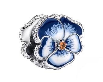 925 Sterling Silver Teal Blue Pavé Daisy Flower Charm Fit for Authentic ...