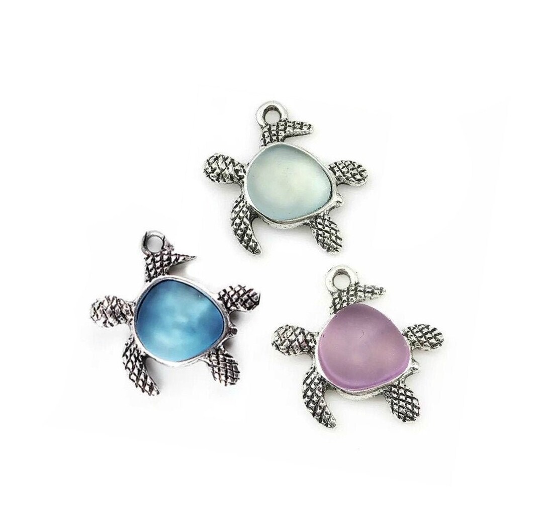 5 Sea Turtle Charms - Antique Silver and Resin Inlay - Available in ...