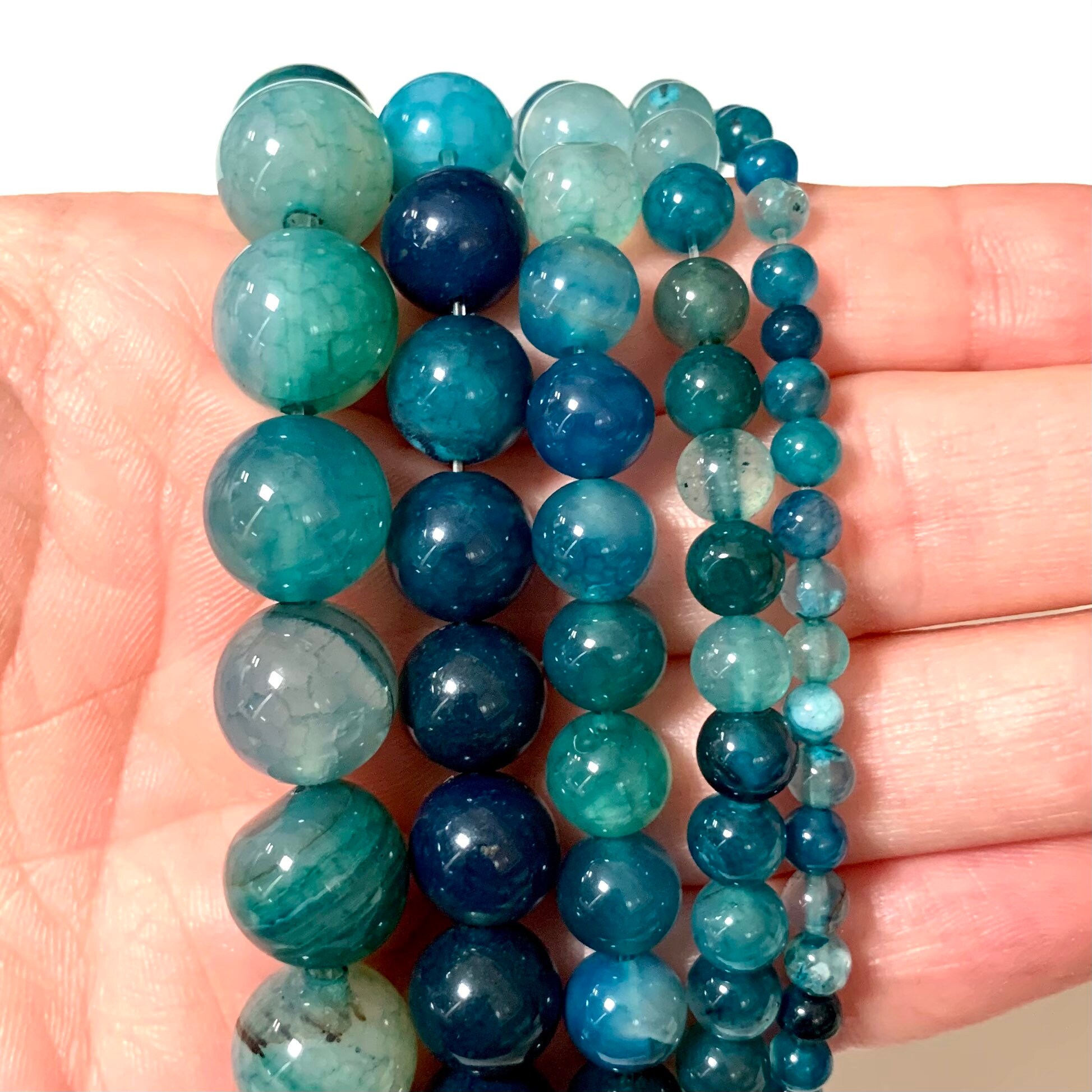 Blue Green Agate Beads - Natural Stone Dragon Vein Agate Round Beads ...