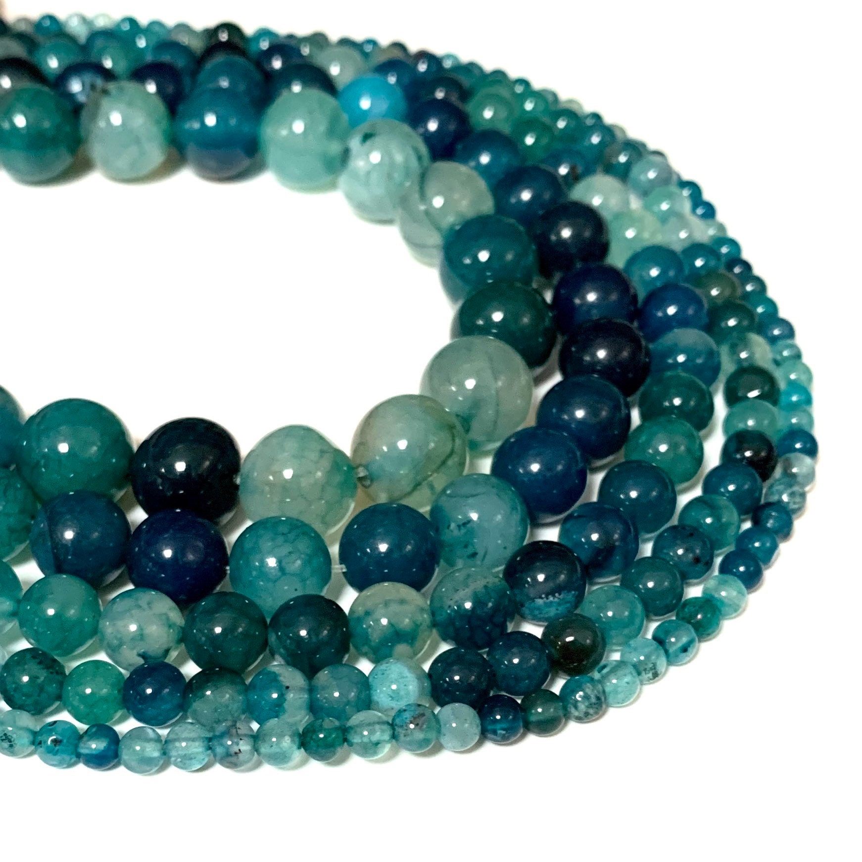 Blue Green Agate Beads - Natural Stone Dragon Vein Agate Round Beads ...
