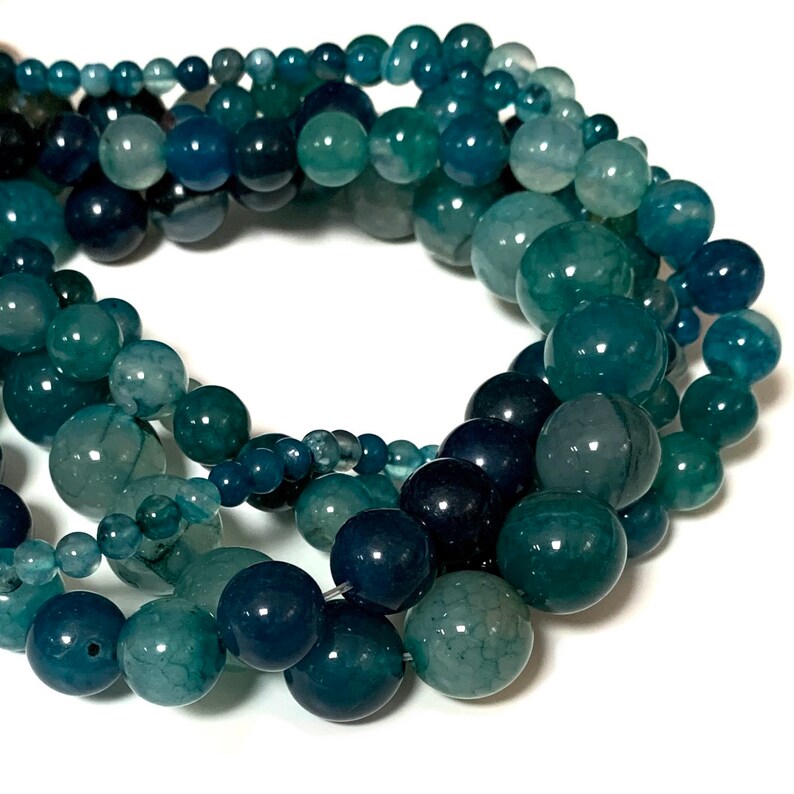 Blue Green Agate Beads - Natural Stone Dragon Vein Agate Round Beads ...
