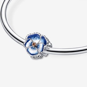 925 Sterling Silver - Blue Pansy Flower Charm - Fits Pandora Charm ...