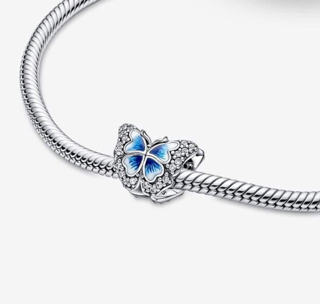 925 Sterling Silver - Blue Butterfly Sparkling Charm - Fits Pandora ...