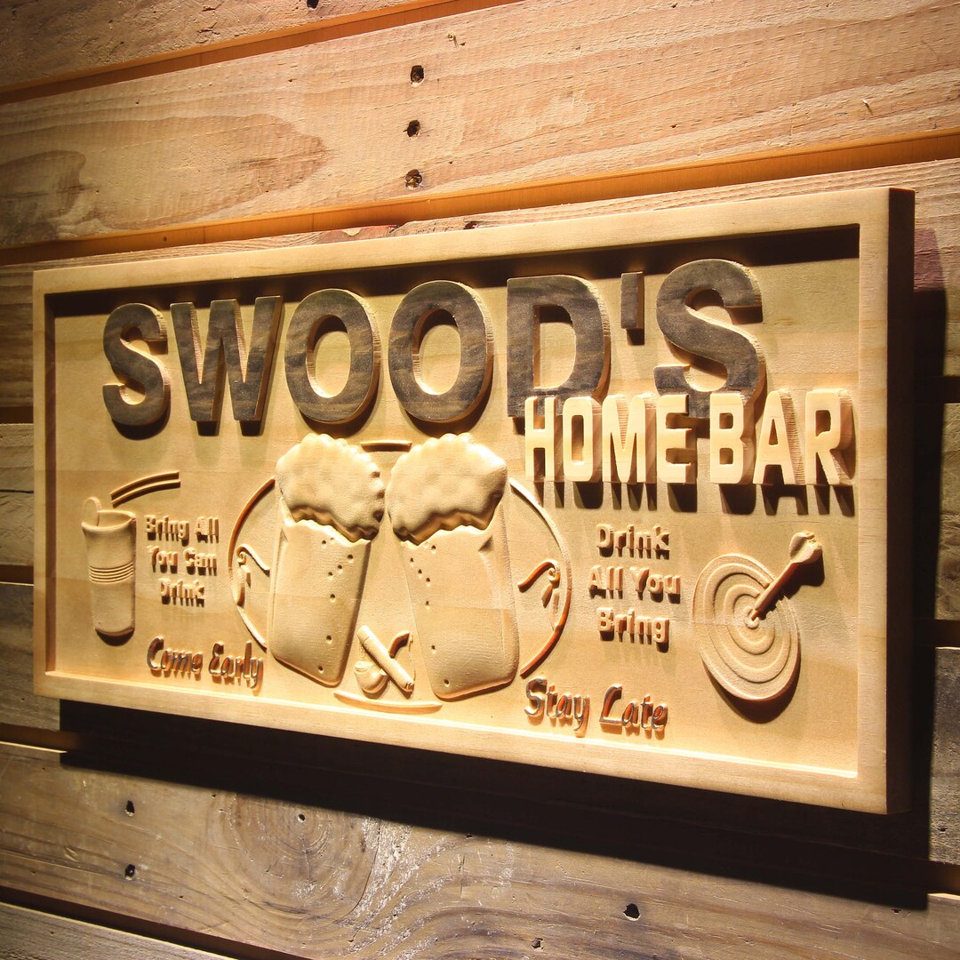 Wpa0053 Name Personalized Home Bar Wooden 3D Engraved Sign Custom Gift ...