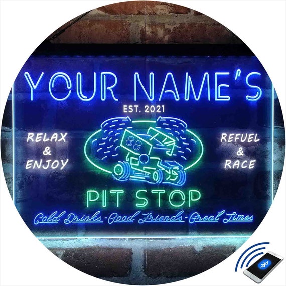 Personalized Pit Stop Game Room Garage Home Bar Tri-Color LED | Etsy