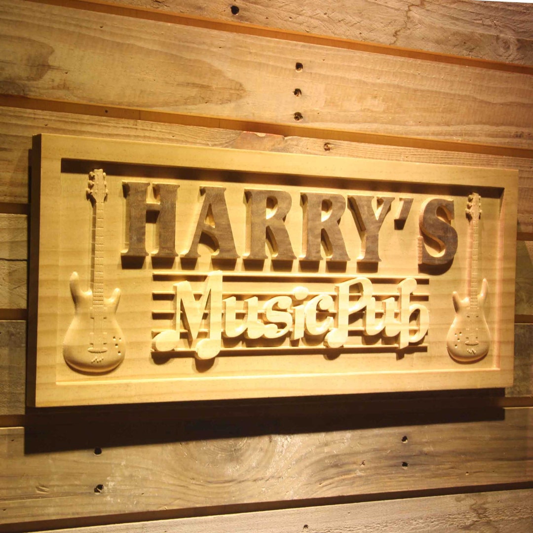 Wpa0243 Name Personalized MUSIC PUB Guitar Room Band Gifts Wood ...