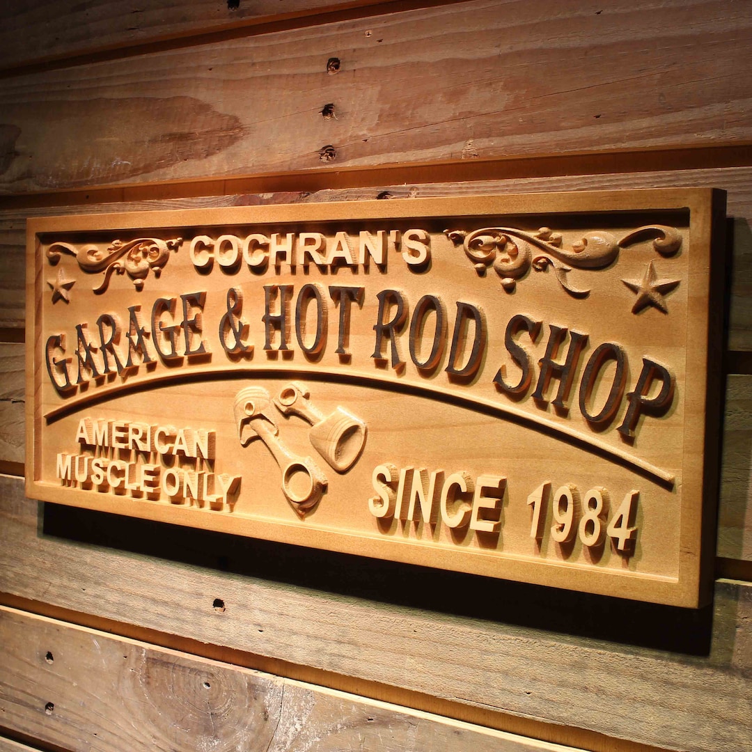 Wpa0408 Garage & HOT ROD SHOP Name Personalized With Est. Year Wood ...