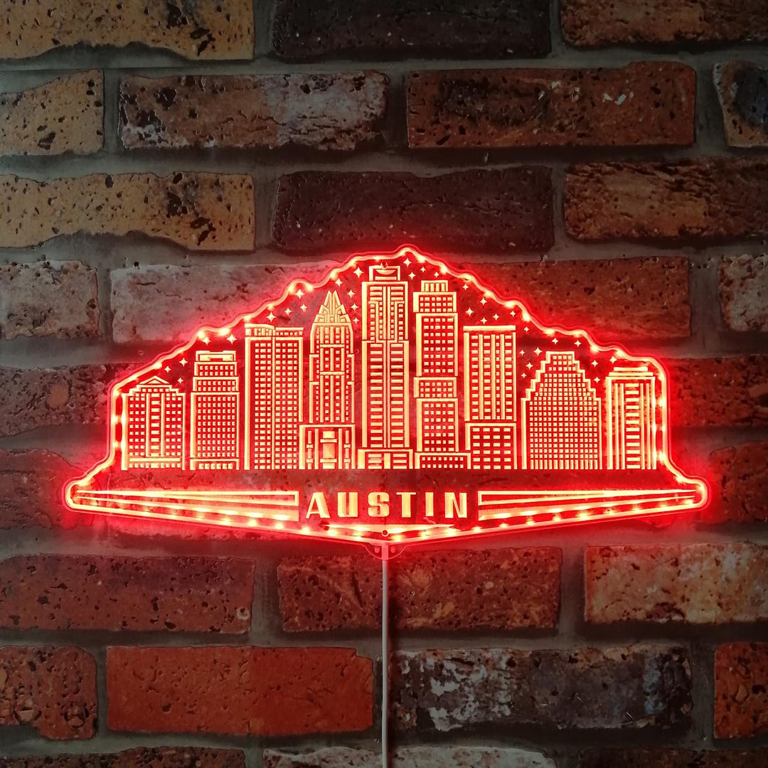 Austin Texas USA Skyline Silhouette RGB Dynamic Glam LED Sign - Cut-to ...