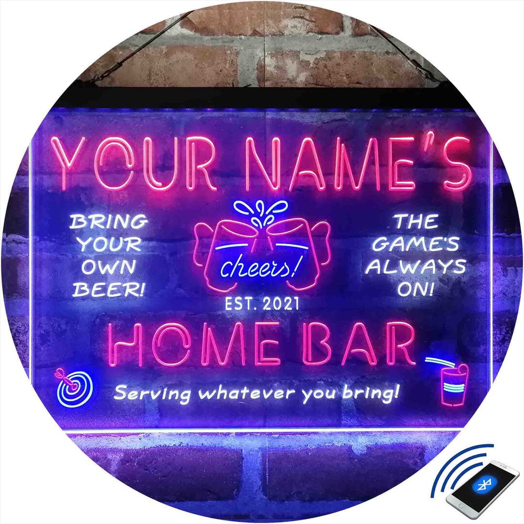 Personalized Home Bar Cheers Game Room Home Bar Tri-color LED Neon ...