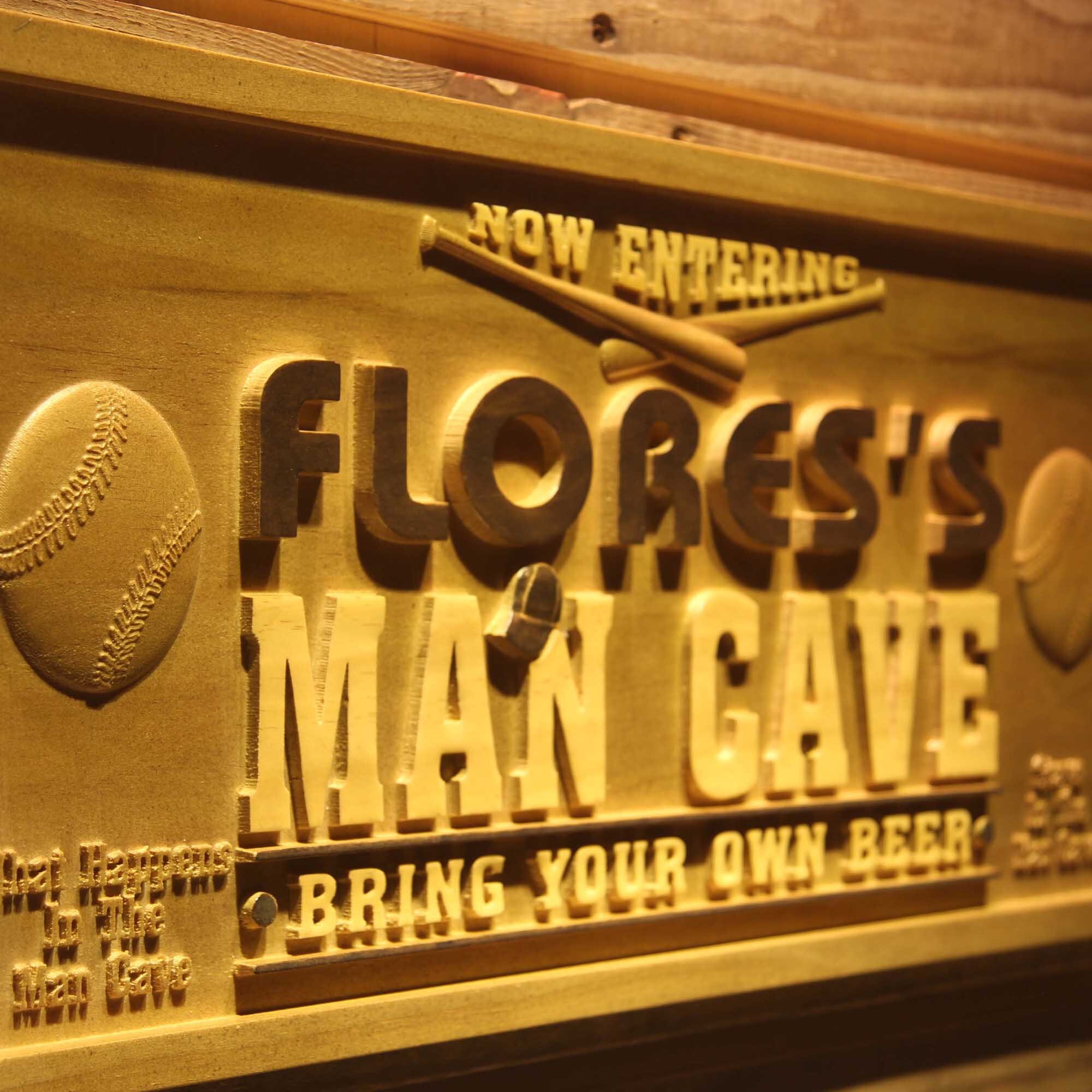 Wpa0108 Name Personalized Baseball Man Cave Den Room Wood Engraved ...