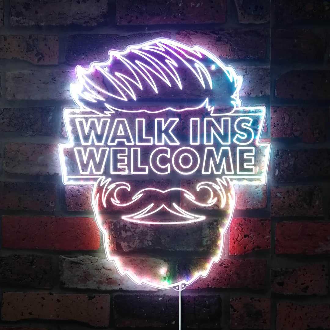 Walk-ins Welcome Barber Shop Haircut Open RGB Dynamic Glam LED Sign ...