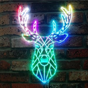 Deer Head Geometric RGB Dynamic Glam LED Sign - Cut-to-edge Shape ...