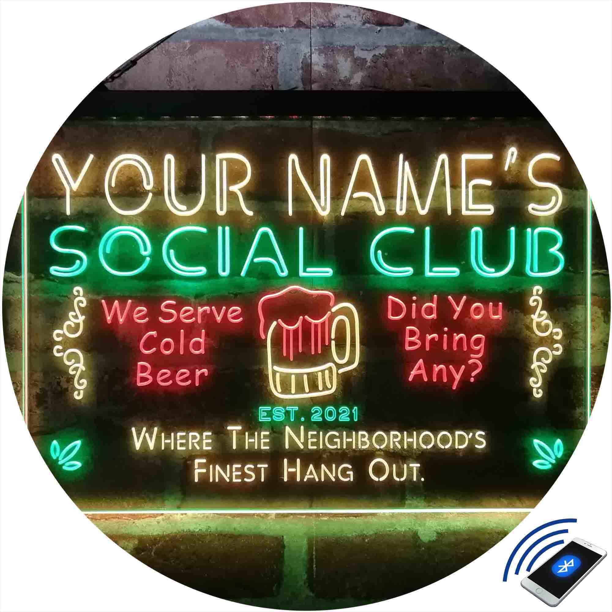 Personalized Social Club Hang Out Bar Home Bar Tri-color LED | Etsy