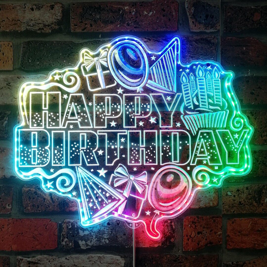 Happy Birthday Decoration RGB Dynamic Glam LED Sign - Cut-to-edge Shape ...