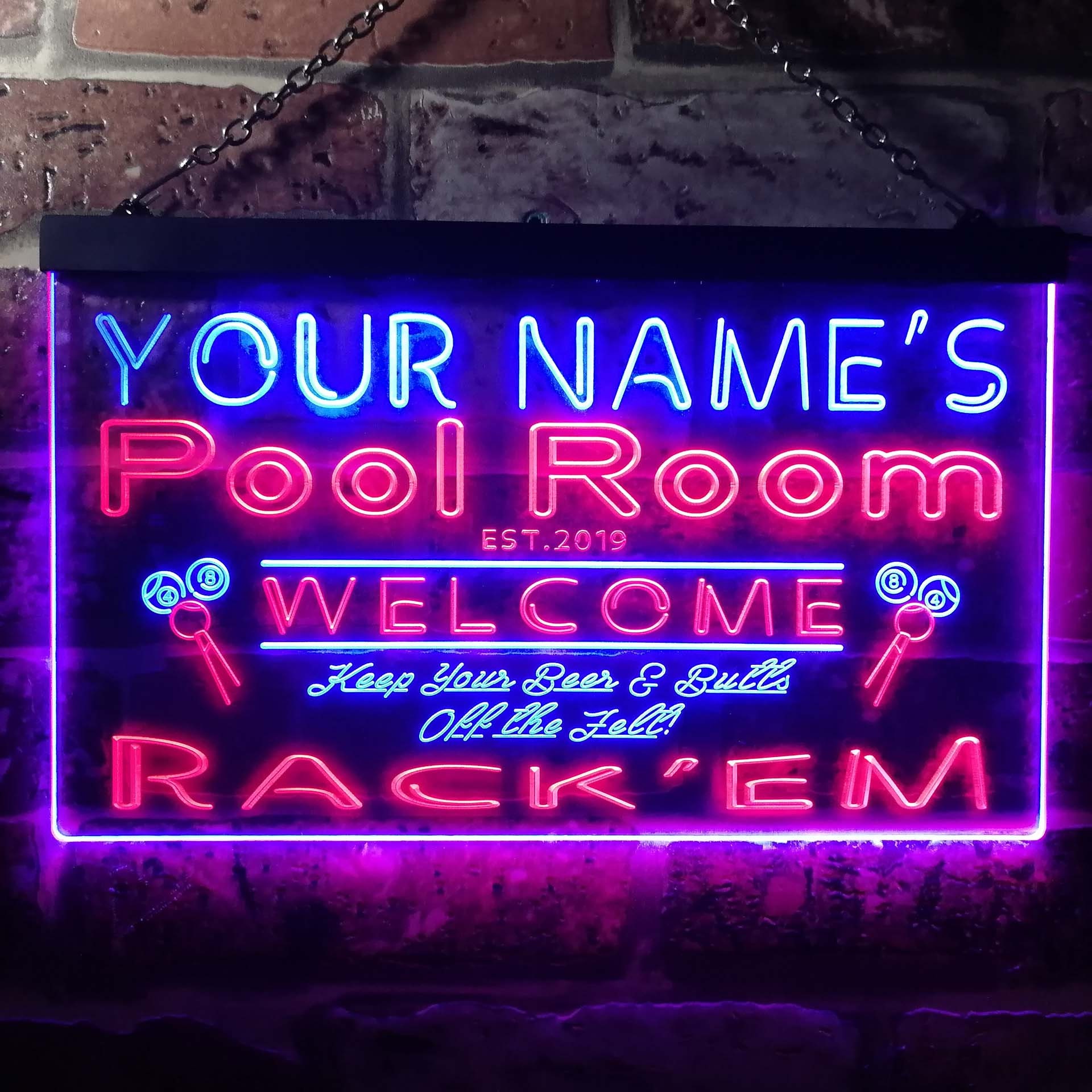 Personalized Your Name Est Year Theme Pool Room Rack'em | Etsy