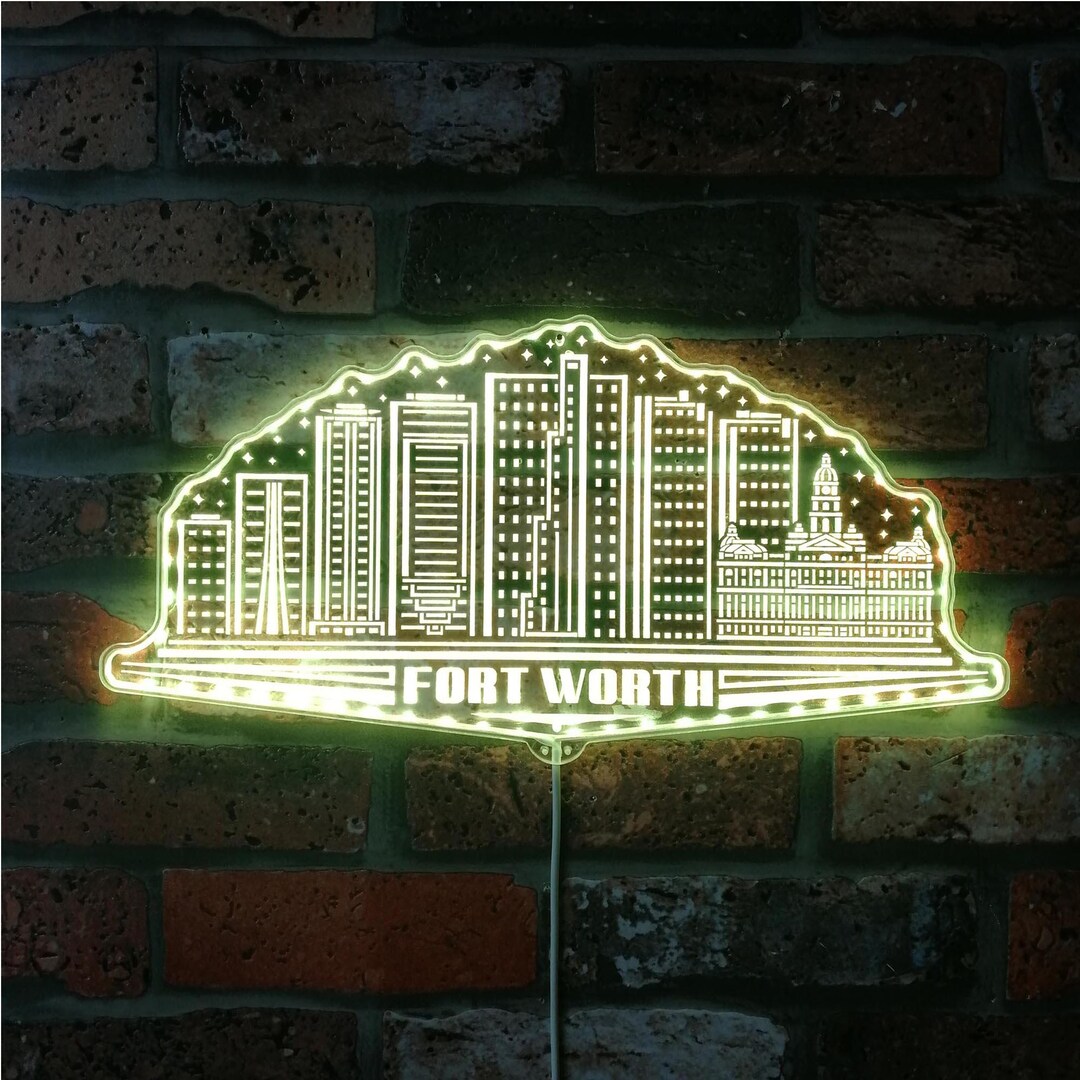 Fort Worth Texas USA Skyline Silhouette RGB Dynamic Glam LED Sign - Cut ...