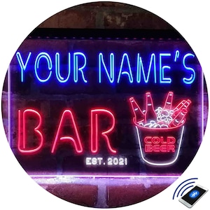 Personalized Beer Bucket Home Bar Tri-color LED Neon Light Sign, Unique ...