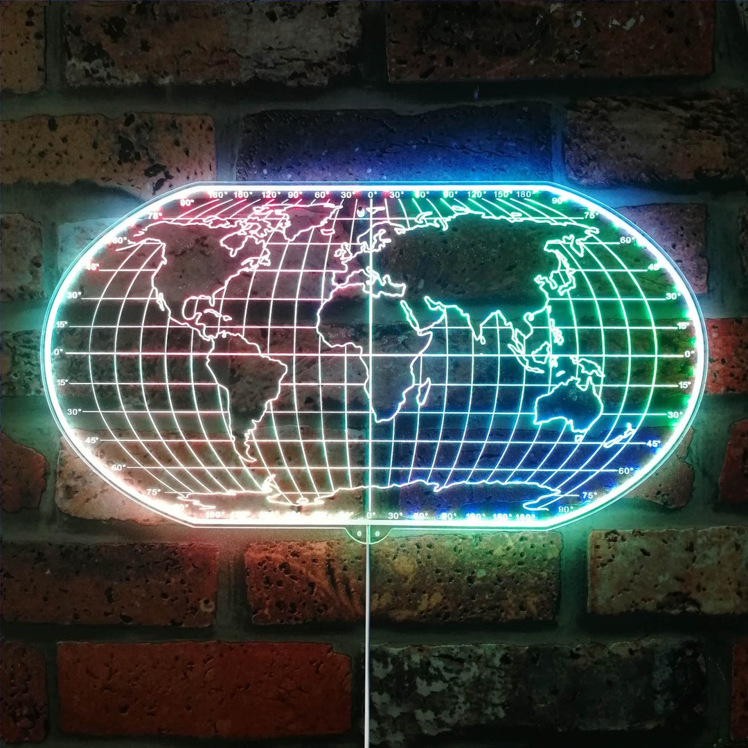 Globe World Map Atlas RGB Dynamic Glam LED Sign - Cut-to-edge Shape ...