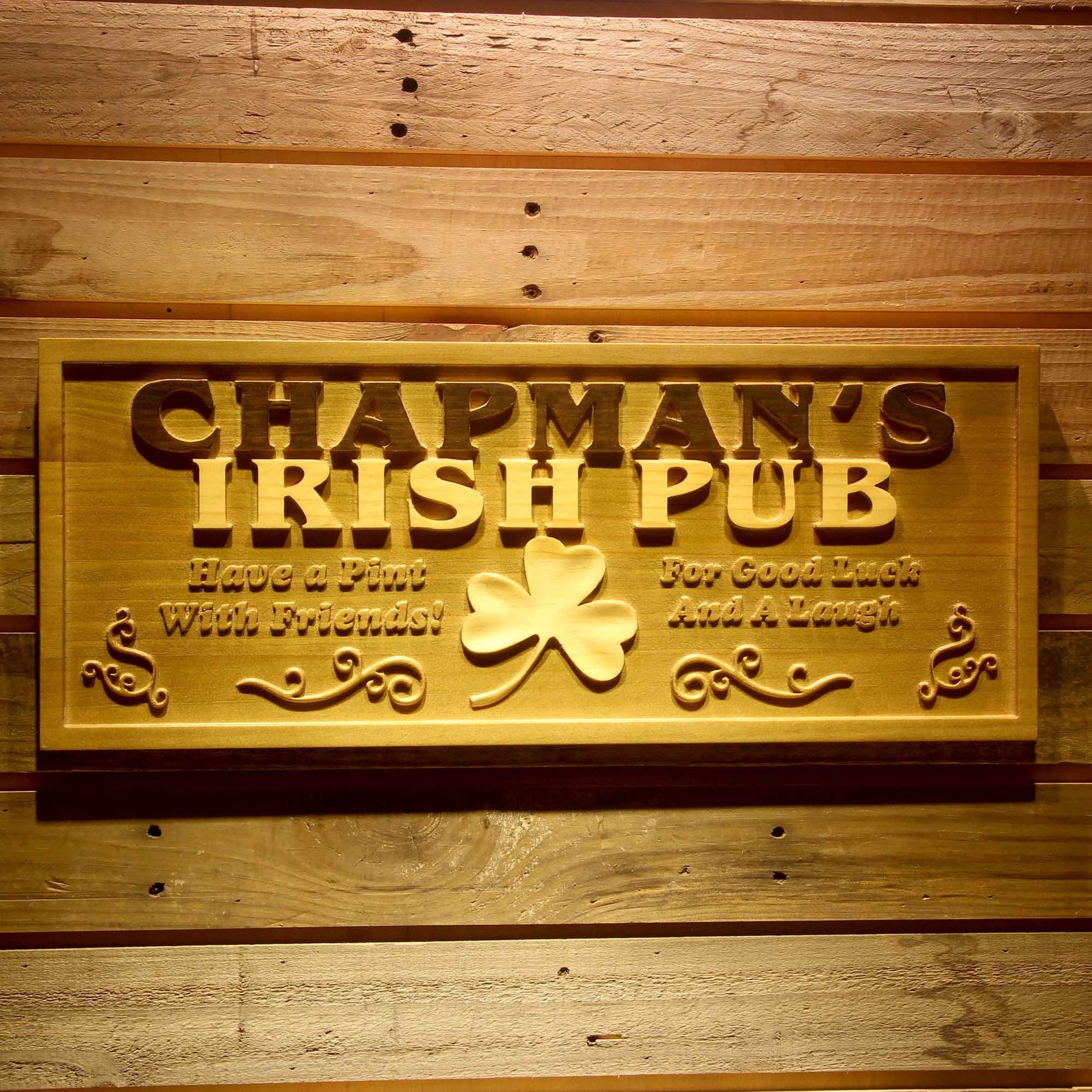 Wpa0125 Name Personalized Irish Pub Shamrock Wood Engraved Wooden Sign ...
