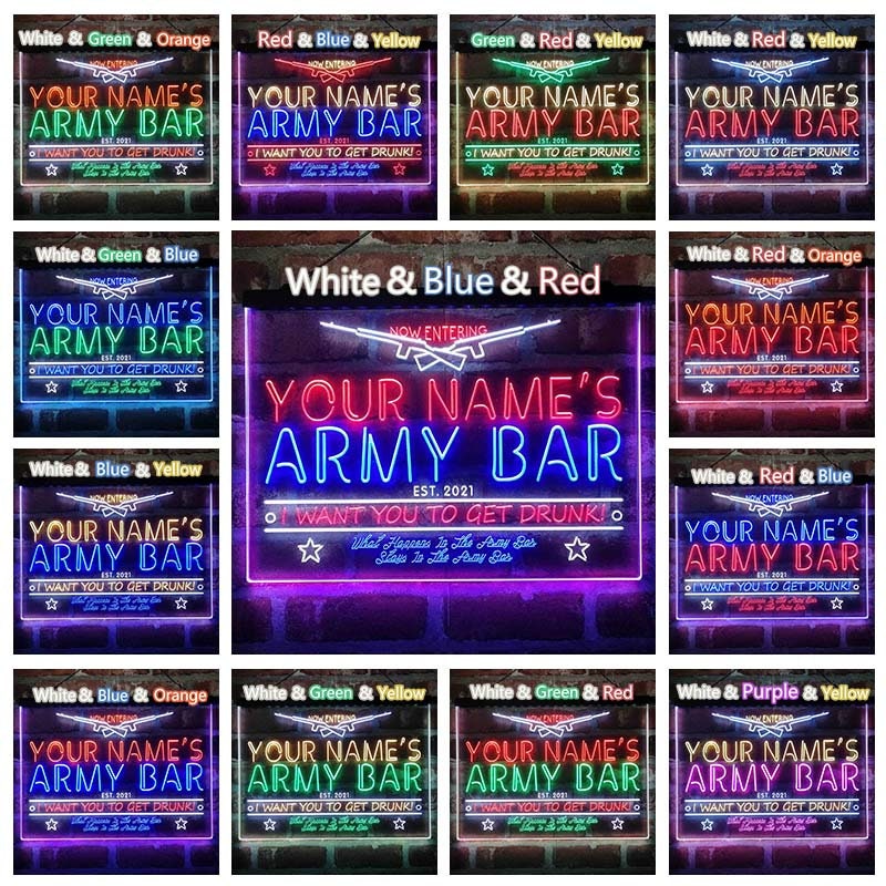 Personalized Army Bar Home Bar Tri-Color LED Neon Light Sign | Etsy