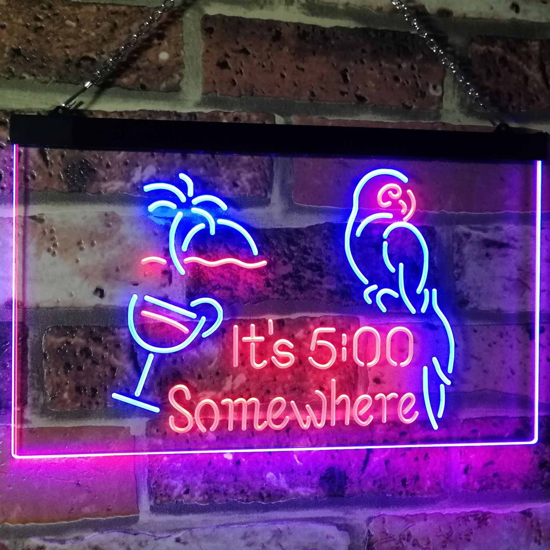 It's 5:00 Somewhere 5pm Cocktails Bar DÃ©cor Parrot Palm Tree Dual ...