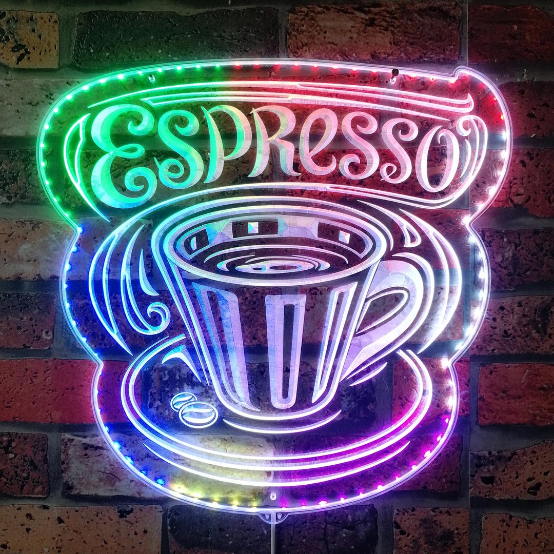 Espresso Coffee Shop RGB Dynamic Glam LED Sign - Cut-to-edge Shape ...