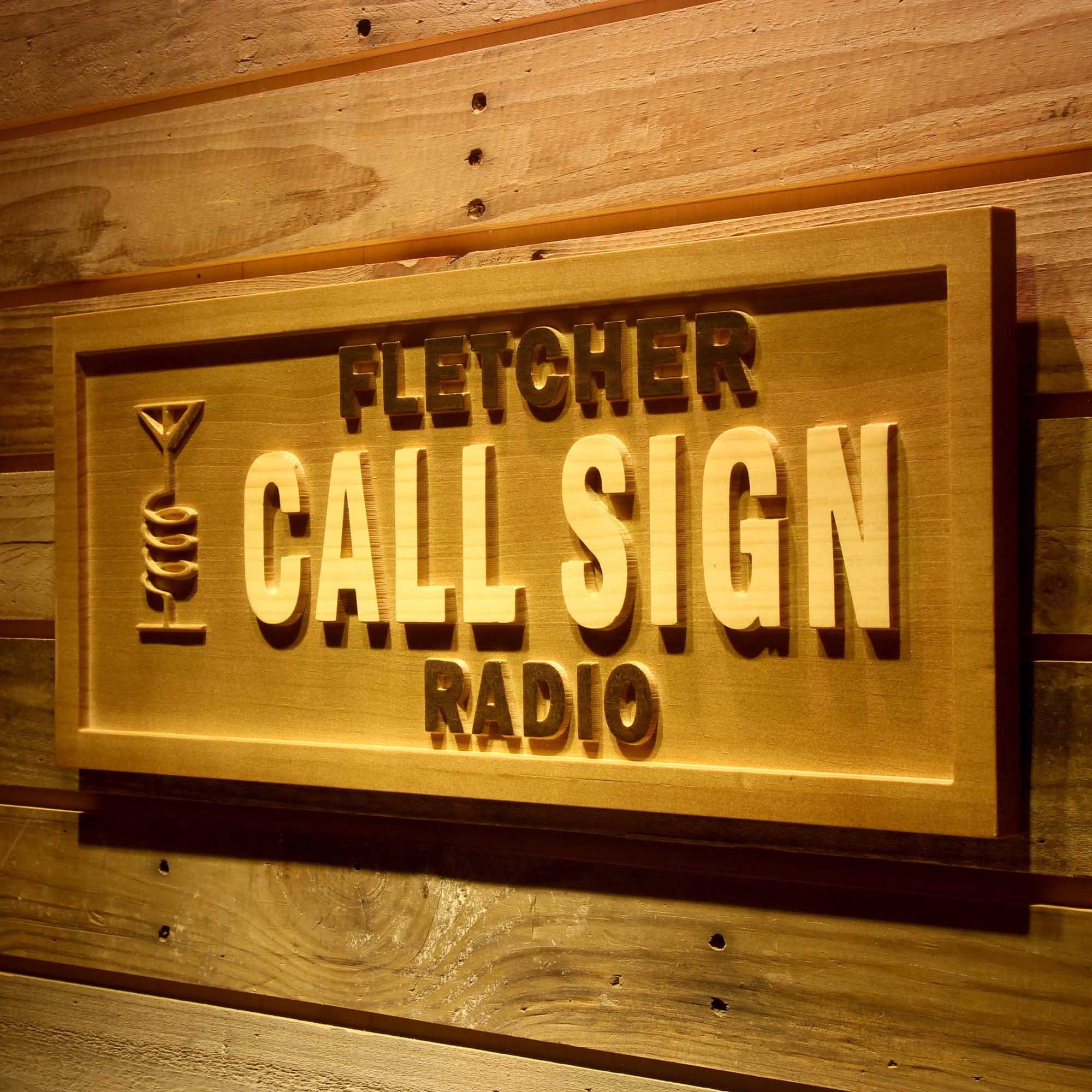 Wpa0147 Personalized Your Call Sign Fletcher Radio on Air Wood Engraved ...