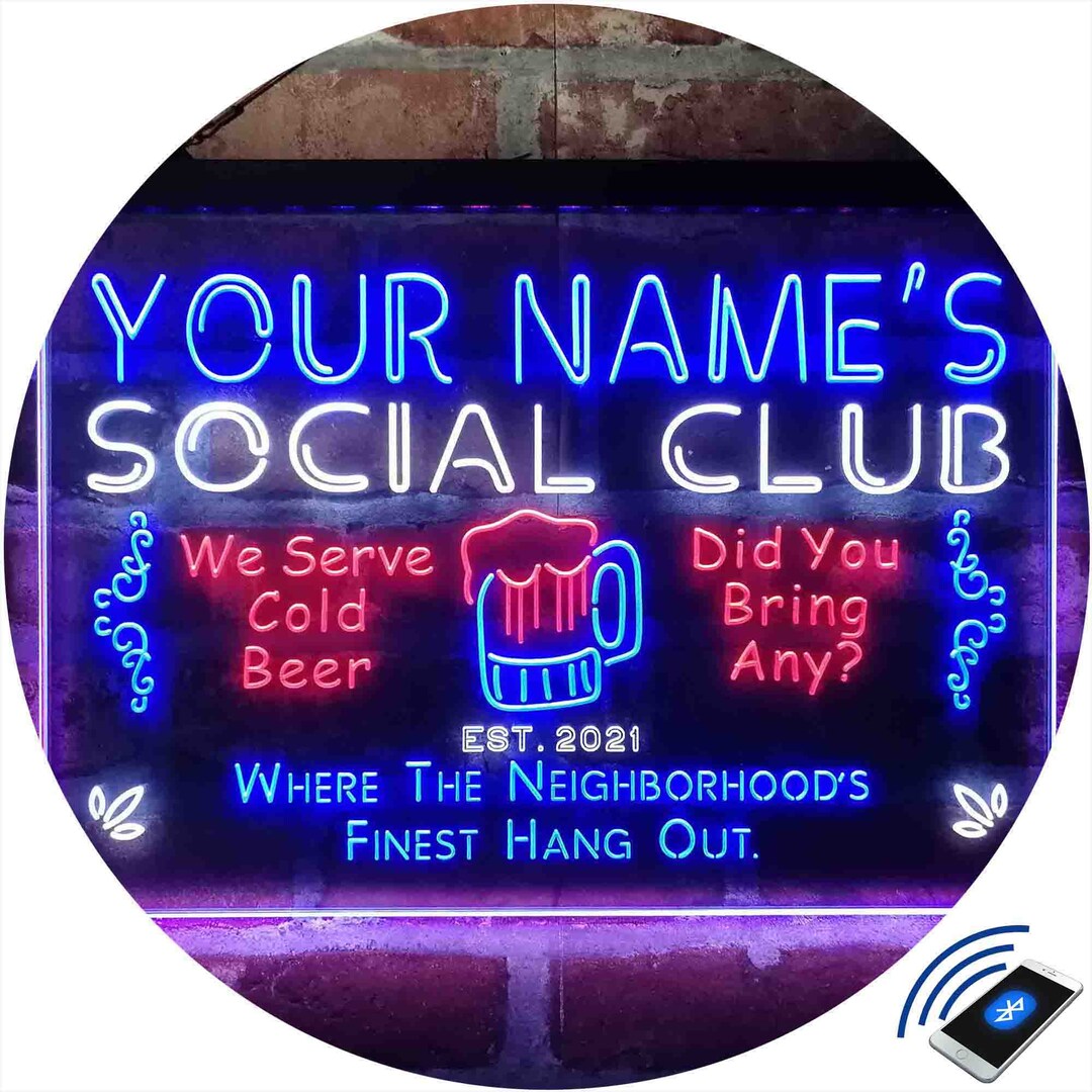 Personalized Social Club Hang Out Bar Home Bar Tri-color LED Neon Light ...
