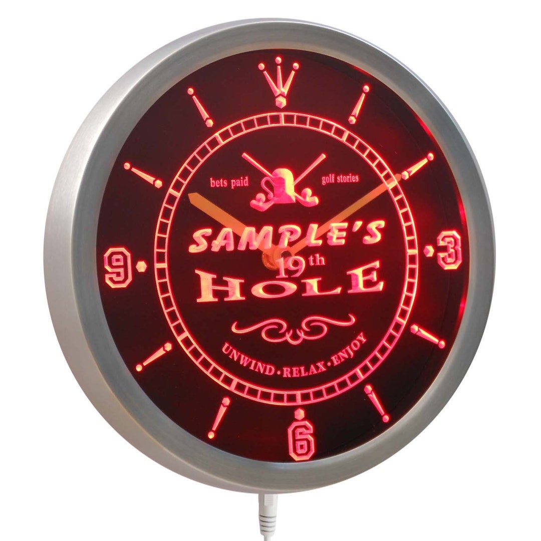 Golf 19th Hole Personalized Your Name Bar Beer Sign Neon LED Wall Clock ...