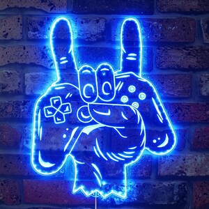 Game Room Gamepad Console Rock N Roll Hand RGB Dynamic Glam LED Sign ...