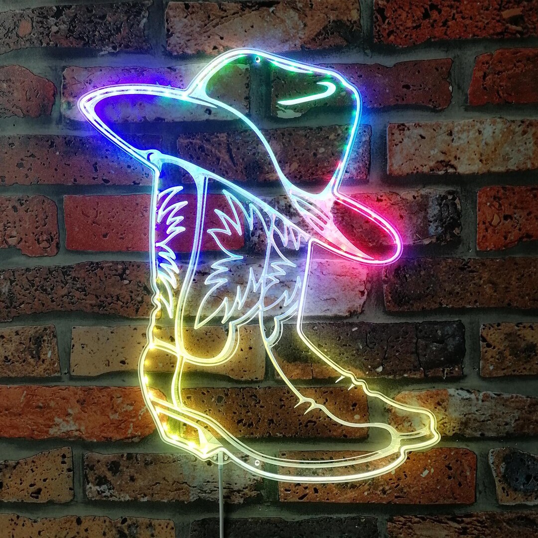 Cowboy Boots Western Hat RGB Dynamic Glam LED Sign - Cut-to-edge Shape ...