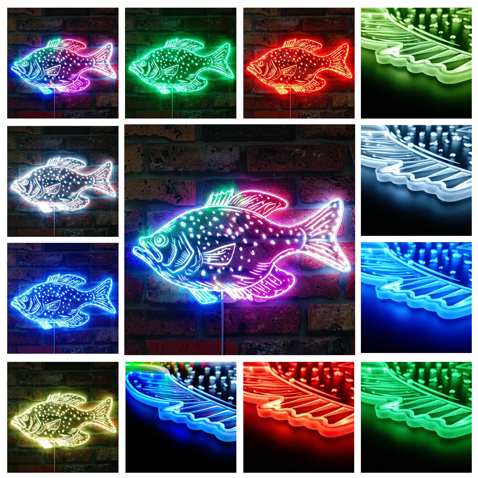 Crappie Fish Fly Fishing RGB Dynamic Glam LED Sign - Cut-to-edge Shape ...