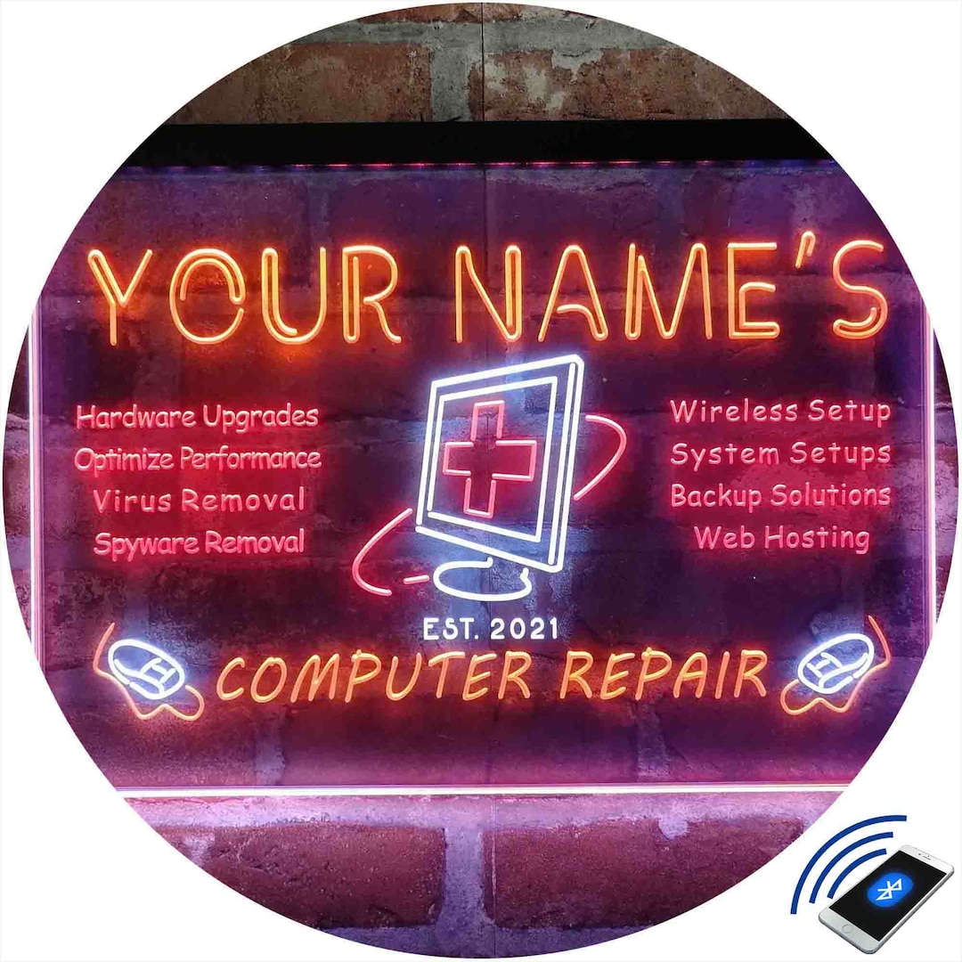Personalized Computer Repair Home Bar Tri-color LED Neon Light Sign ...