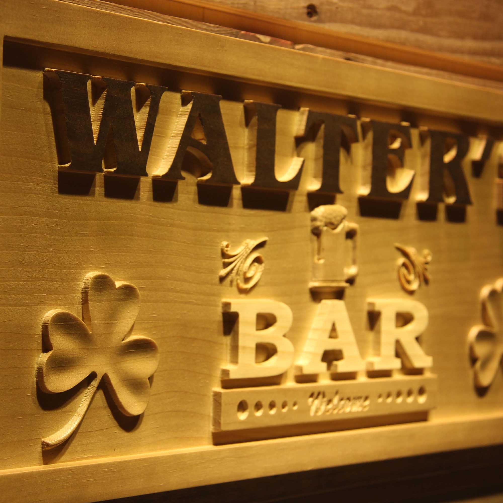 Wpa0178 Name Personalized Shamrock BAR Welcome Beer Mug Wood | Etsy
