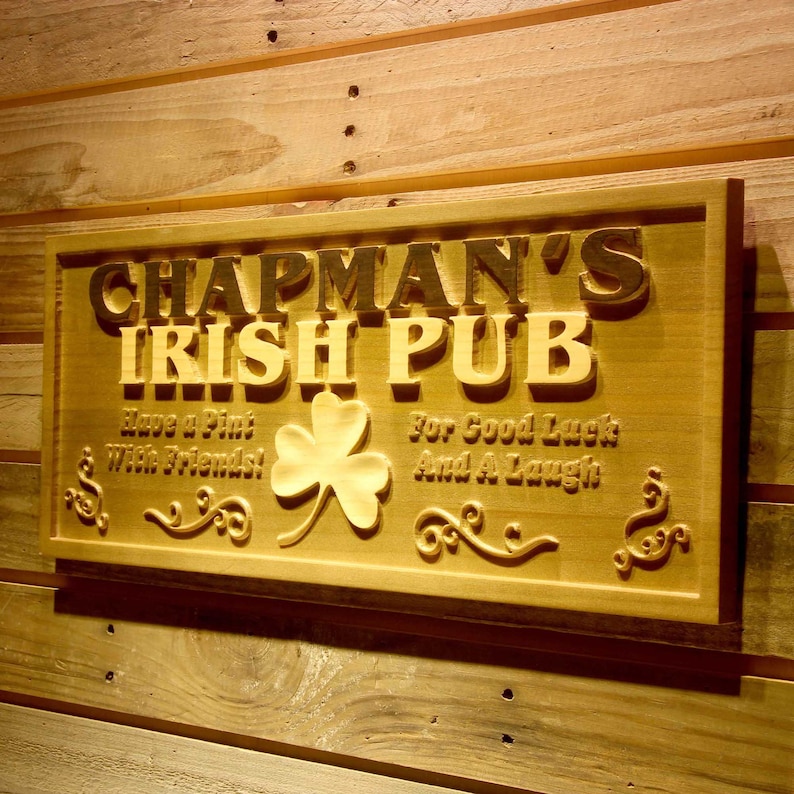 Wpa0125 Name Personalized Irish Pub Shamrock Wood Engraved - Etsy