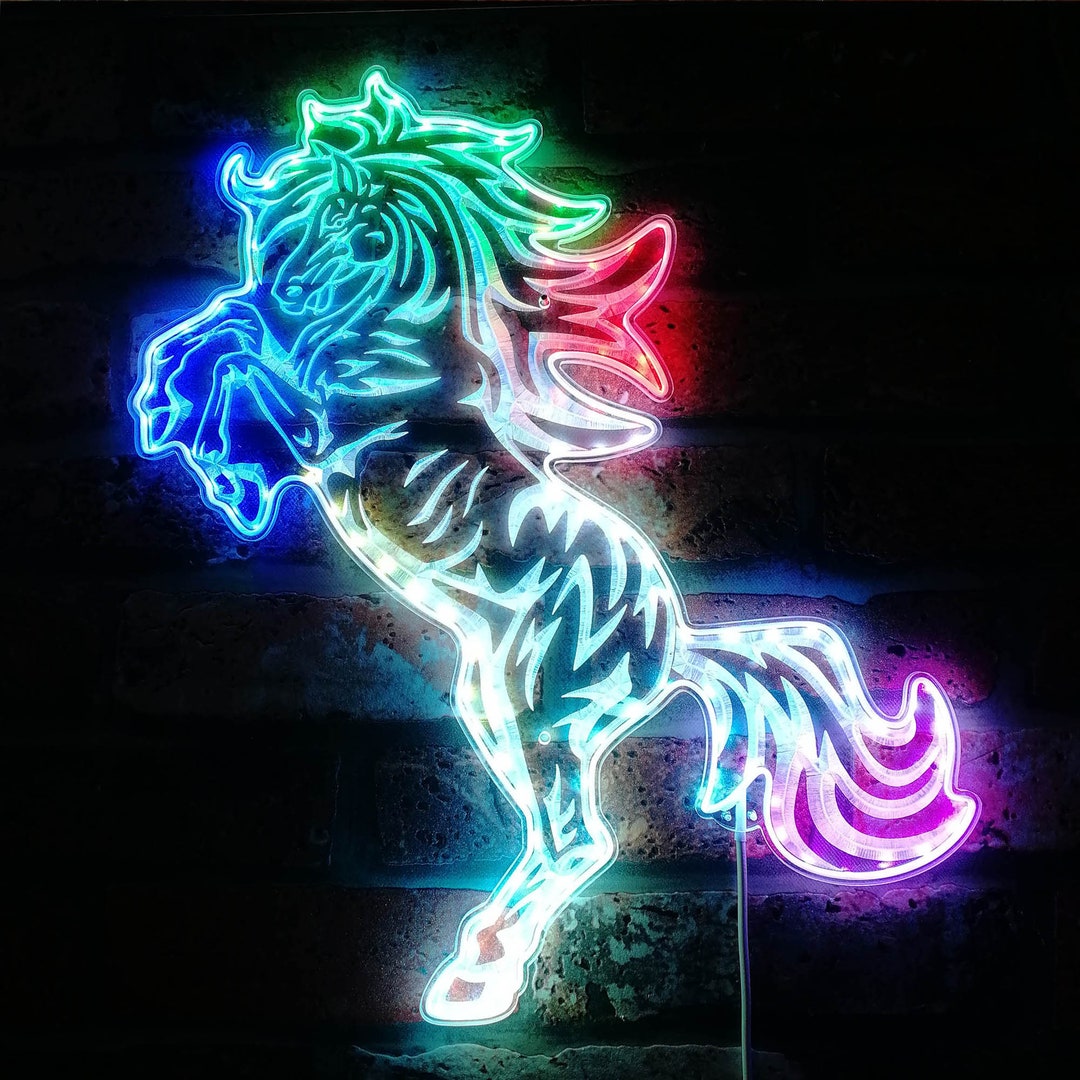 Bronco Wild Horse Animal RGB Dynamic Glam LED Sign - Cut-to-edge Shape ...