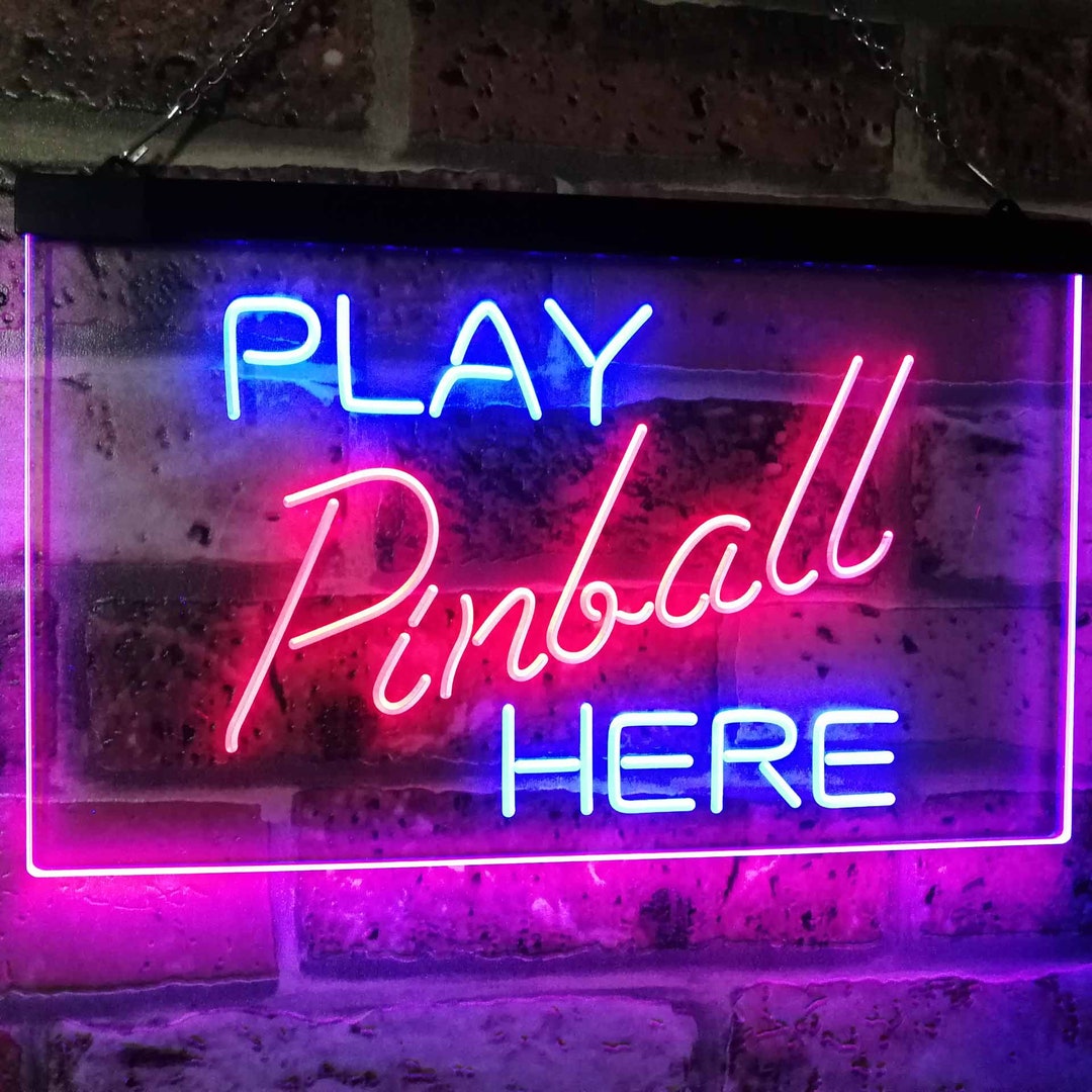 Pinball Room Play Here Display Game Man Cave Decor Dual Color LED Neon ...