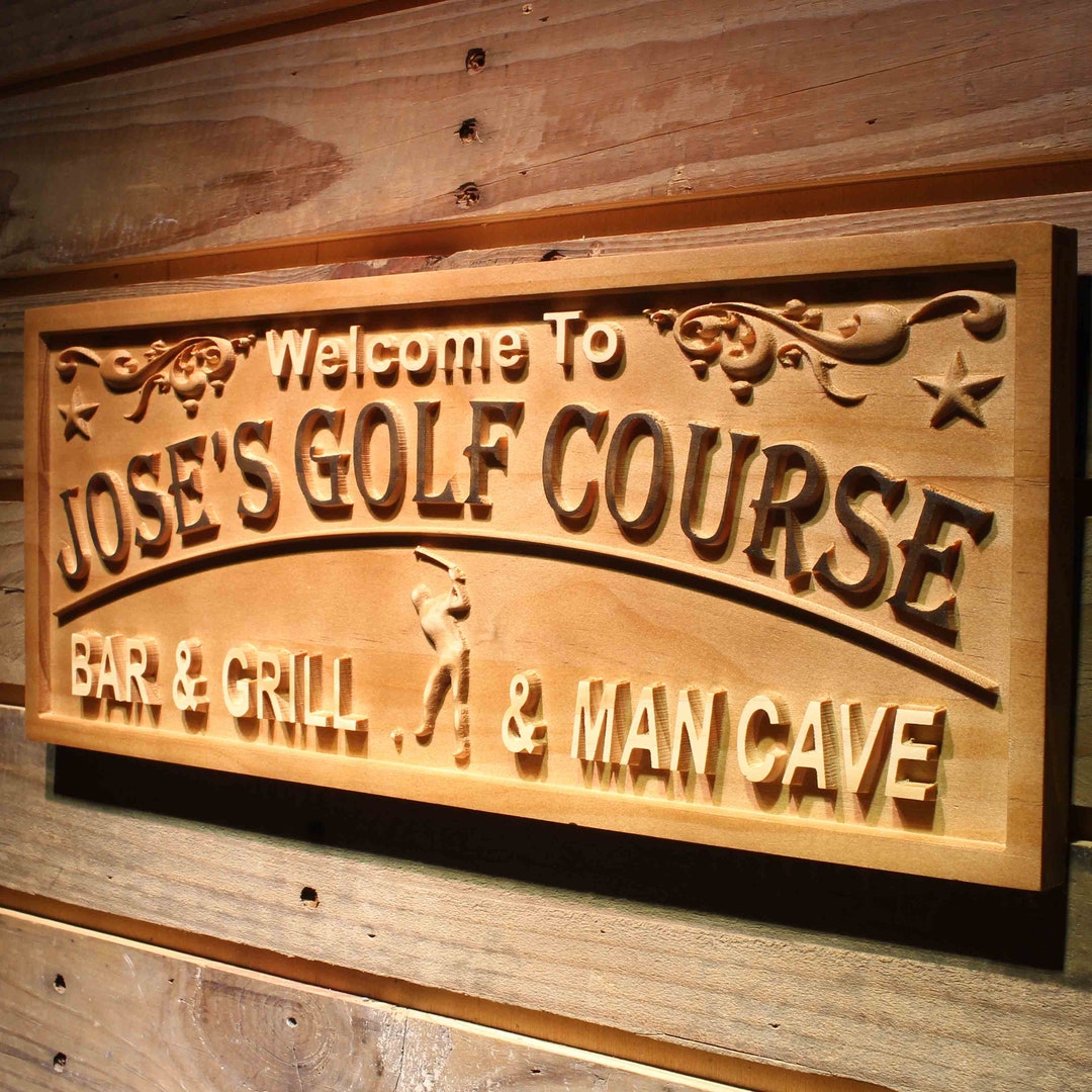 Wpa0406 Name Personalized Golf Bar Grill Man Cave Wood Engraved Wooden ...