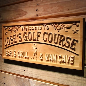Wpa0406 Name Personalized Golf Bar Grill Man Cave Wood Engraved Wooden ...
