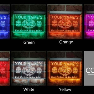 Personalized Your Name Est Year Theme Irish Pub Dual Color LED Neon ...