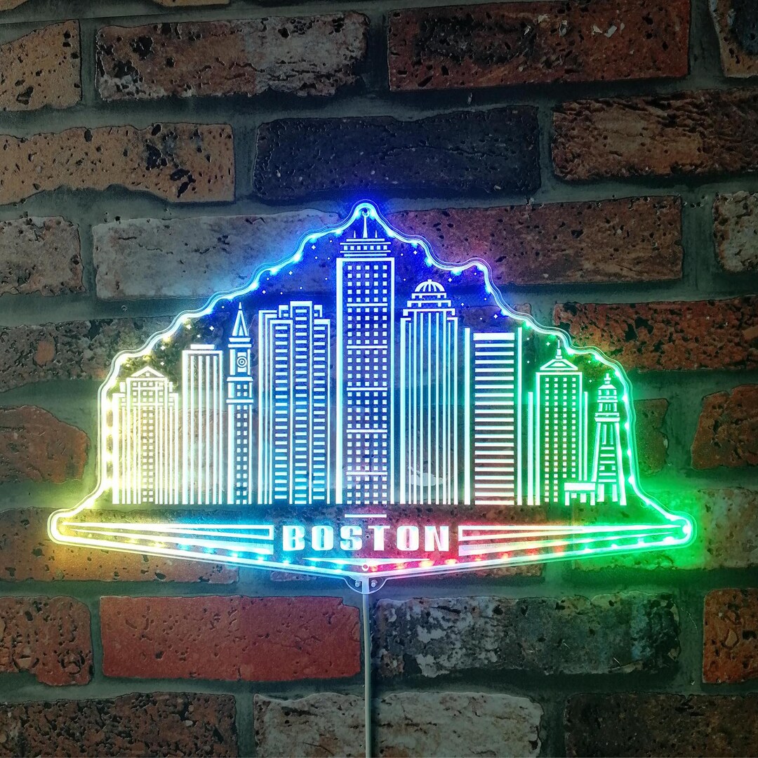 Boston Massachusetts USA Skyline Silhouette RGB Dynamic Glam LED Sign ...