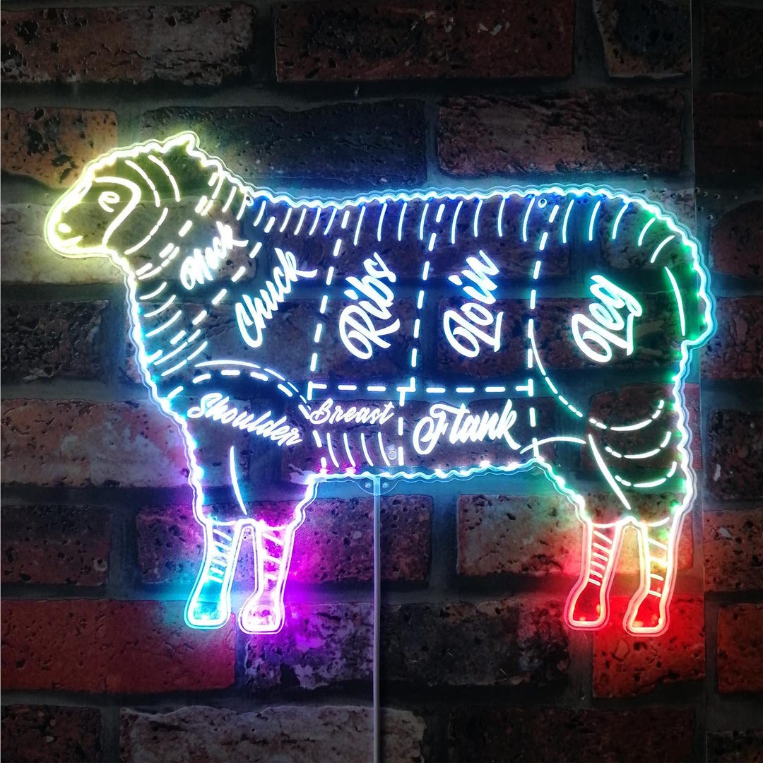 Sheep Lamb Meat Chart Butchery Shop RGB Dynamic Glam LED Sign - Cut-to ...