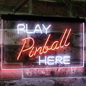Pinball Room Play Here Display Game Man Cave Decor Dual Color LED Neon ...