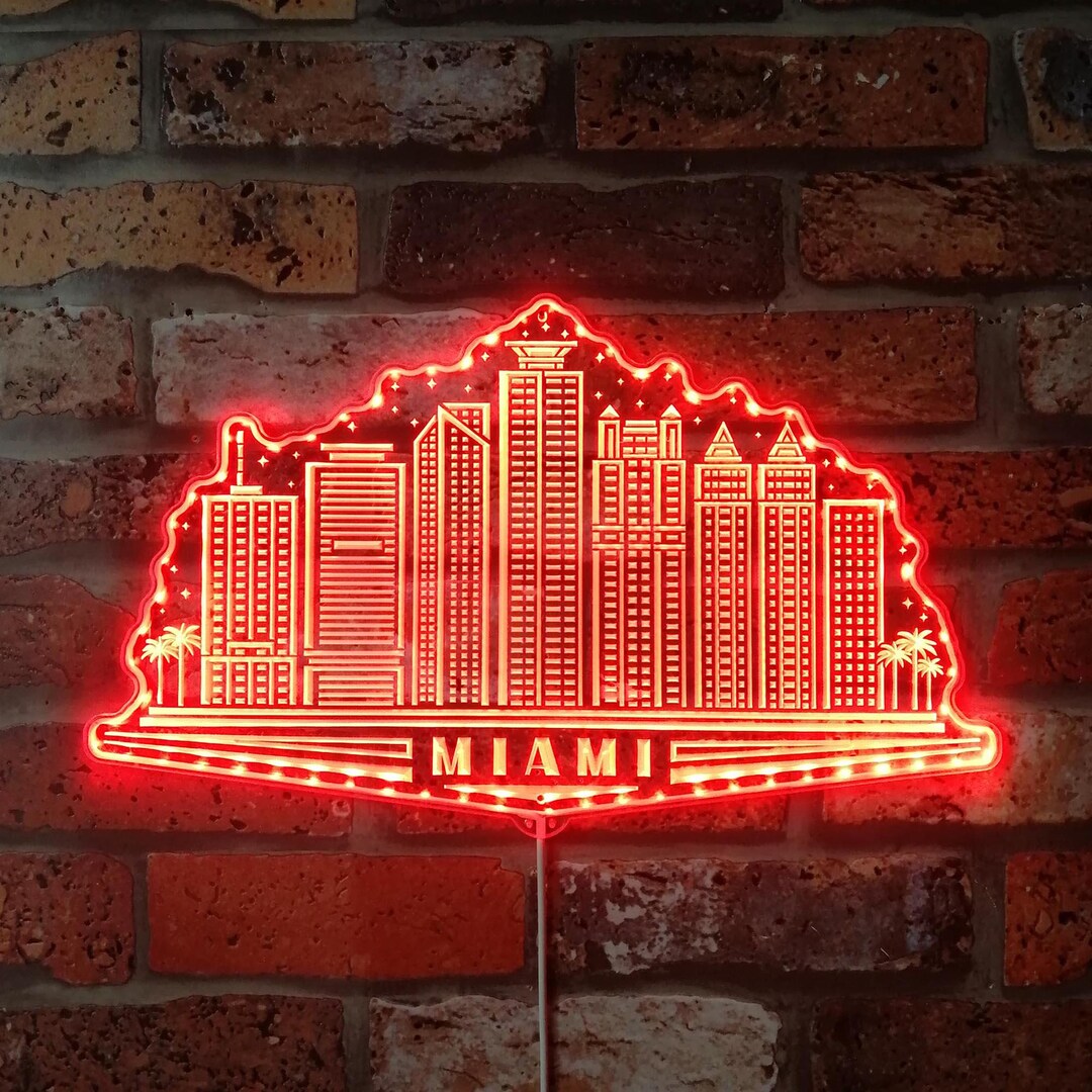 Miami South Florida USA Skyline Silhouette RGB Dynamic Glam LED Sign ...