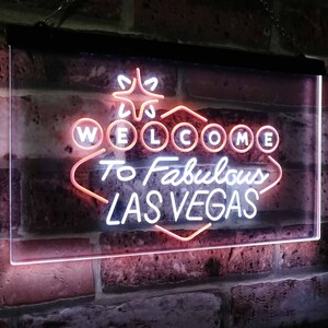 Welcome to Las Vegas Casino Beer Bar Display Dual Color LED Neon Sign ...