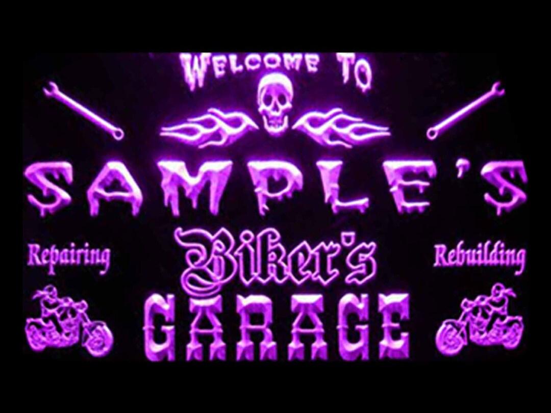 Name Personalized Custom Biker's Garage Motorcycle Repair Bar Neon Sign ...